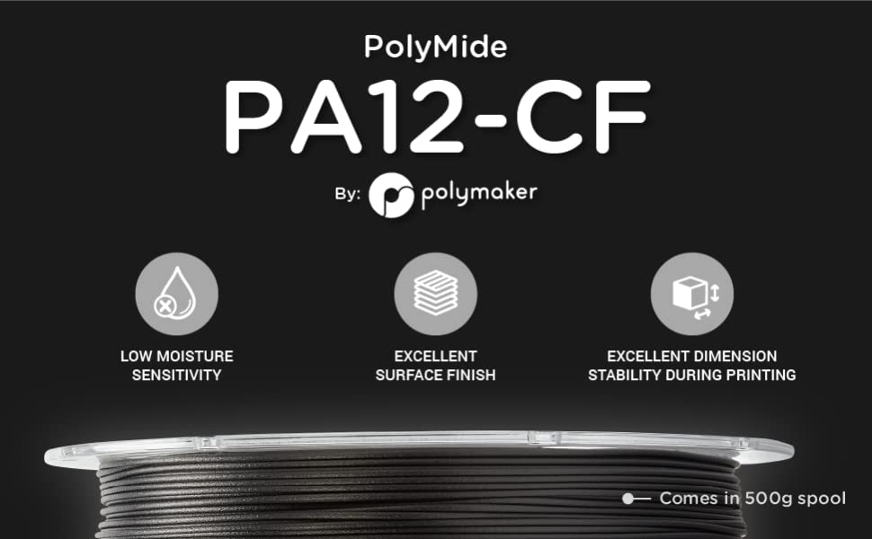 Polymaker Nylon Filament: PolyMide™ PA12-CF for 3D printer (Warp-Free and High Heat Resistance)